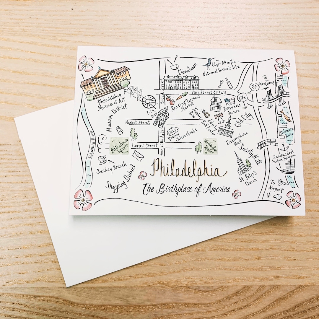 Philadelphia Map Full Color Note Card - Etsy