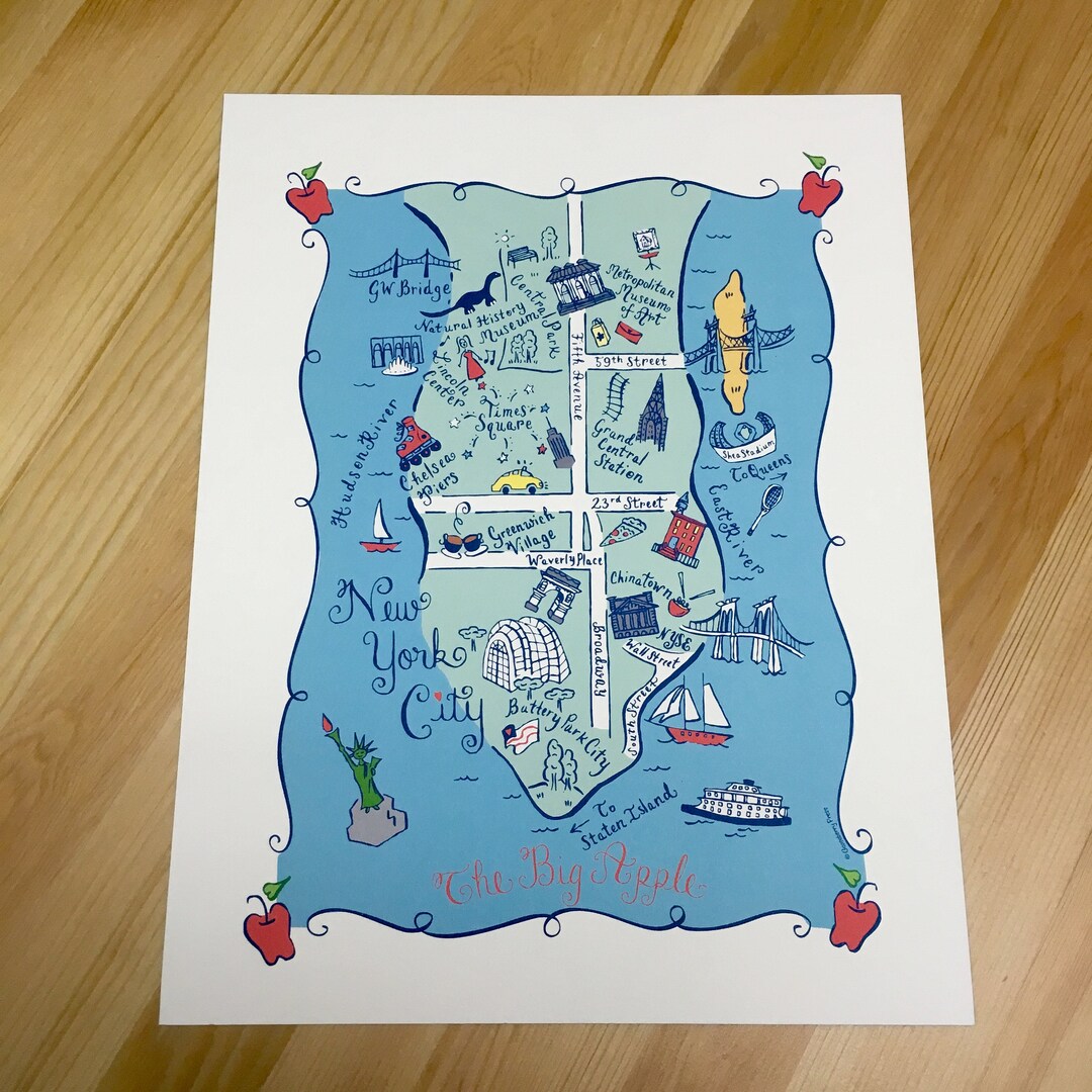 New York City Manhattan Map Art Print 8 X 10 - Etsy