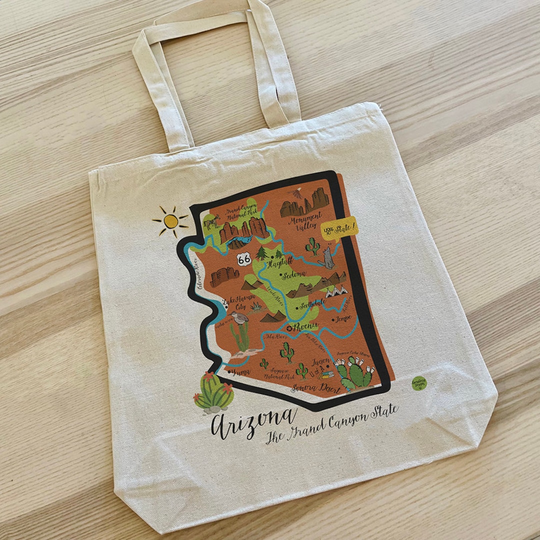 Arizona Illustrated Map Tote Bag - Etsy
