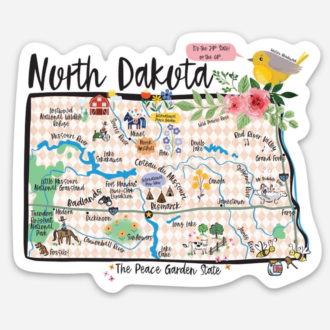 North Dakota State Vinyl Sticker - Etsy