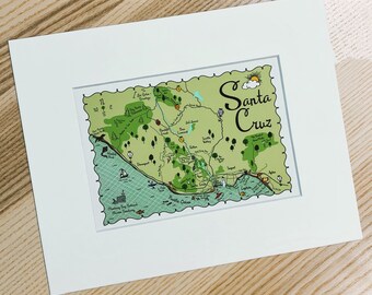 Illustrated Santa Cruz CA Art Print Cute Santa Cruz Map - Etsy