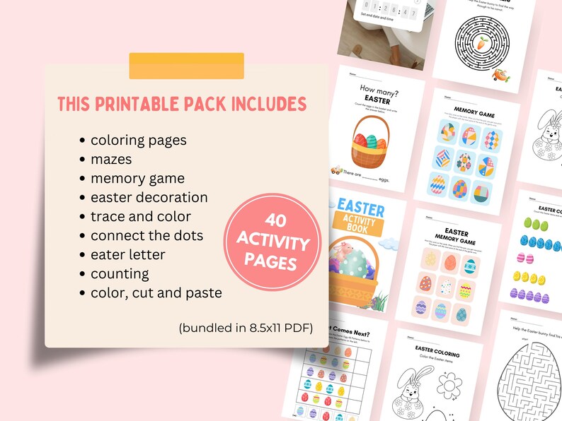 40 Printable Easter Activity Book Includes Coloring Pages, Activity ...