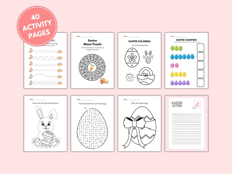 40 Printable Easter Activity Book Includes Coloring Pages, Activity ...