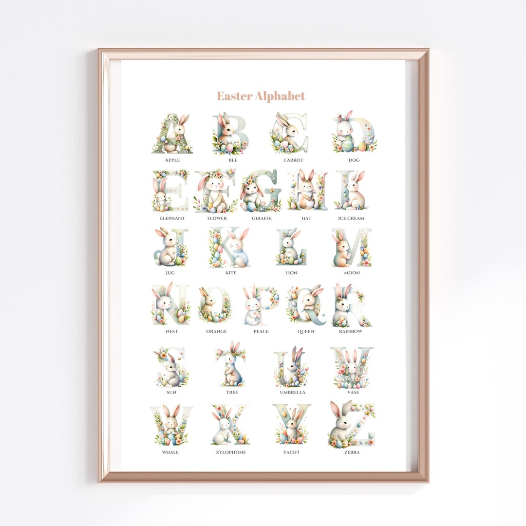 Easter ABC Wall Art Printable Alphabet Poster Pastel Nursery Decor Kids ...