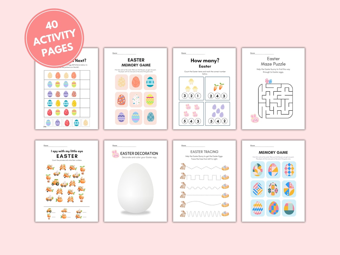 40 Printable Easter Activity Book Includes Coloring Pages, Activity ...