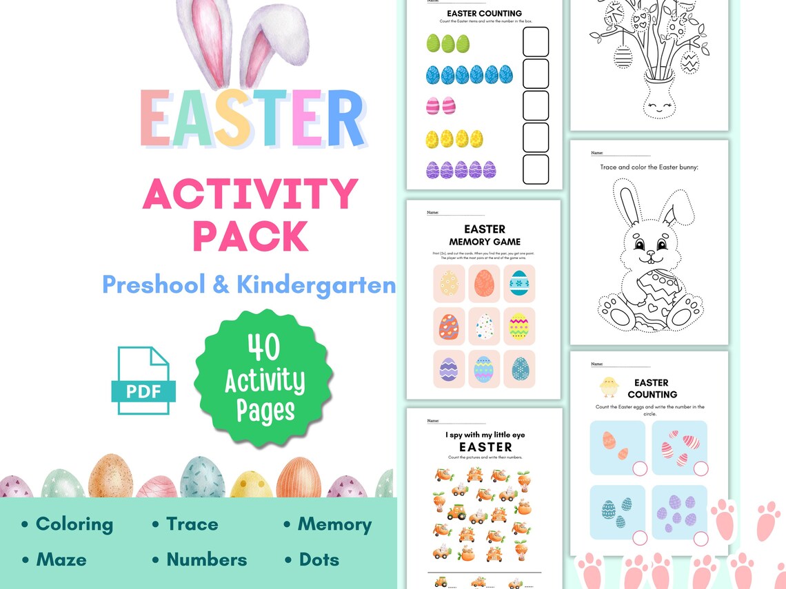 40 Printable Easter Activity Book Includes Coloring Pages, Activity ...