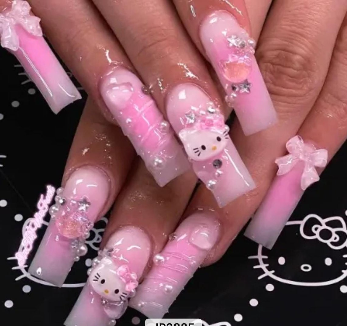 Pink Kitty French Tip Set 24 Pieces Installation Tools Included - Etsy