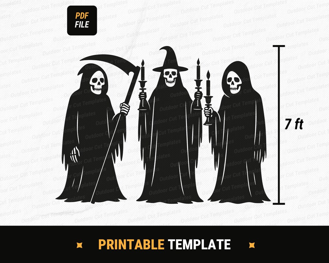 Grim Reaper Silhouette Template Bundle – Printable Trace and Cut ...