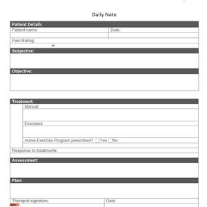 Physical Therapy Daily Note Template - Etsy