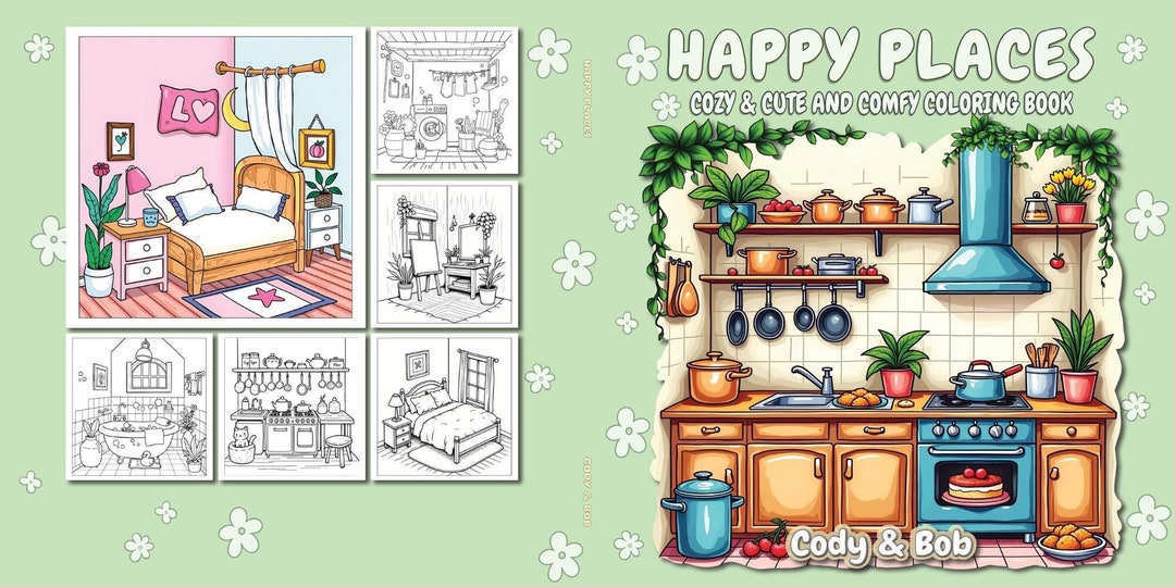 HAPPY PLACES -- Cozy & Cute and Comfy Coloring Book - Etsy