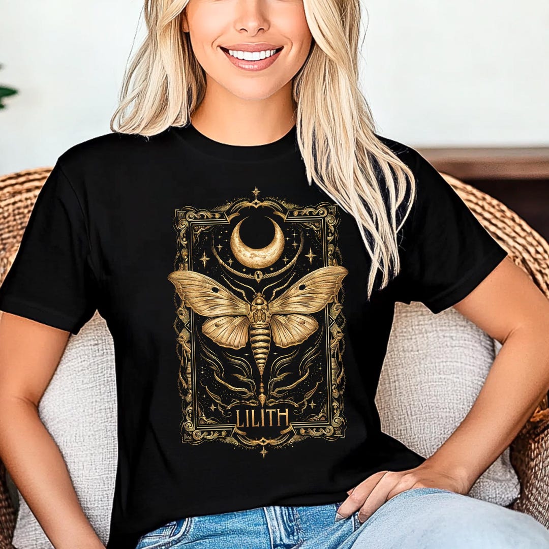 Celestial Lilith Moth Gothic Tee, Occult Moon Phase Shirt, Mystical ...
