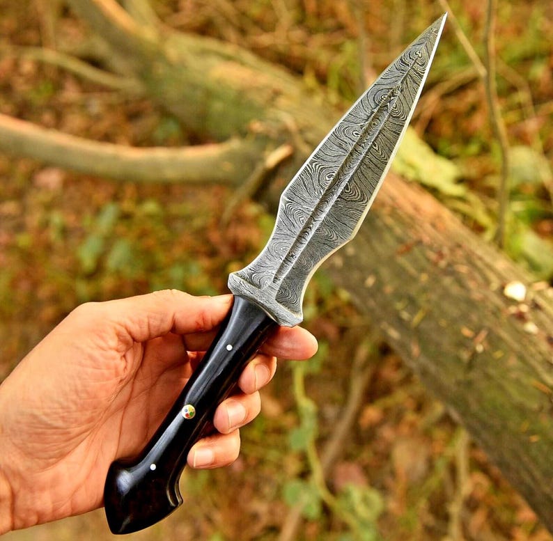 Handmade Damascus Steel Double Edged Boot Knife: Hunting, Camping With ...