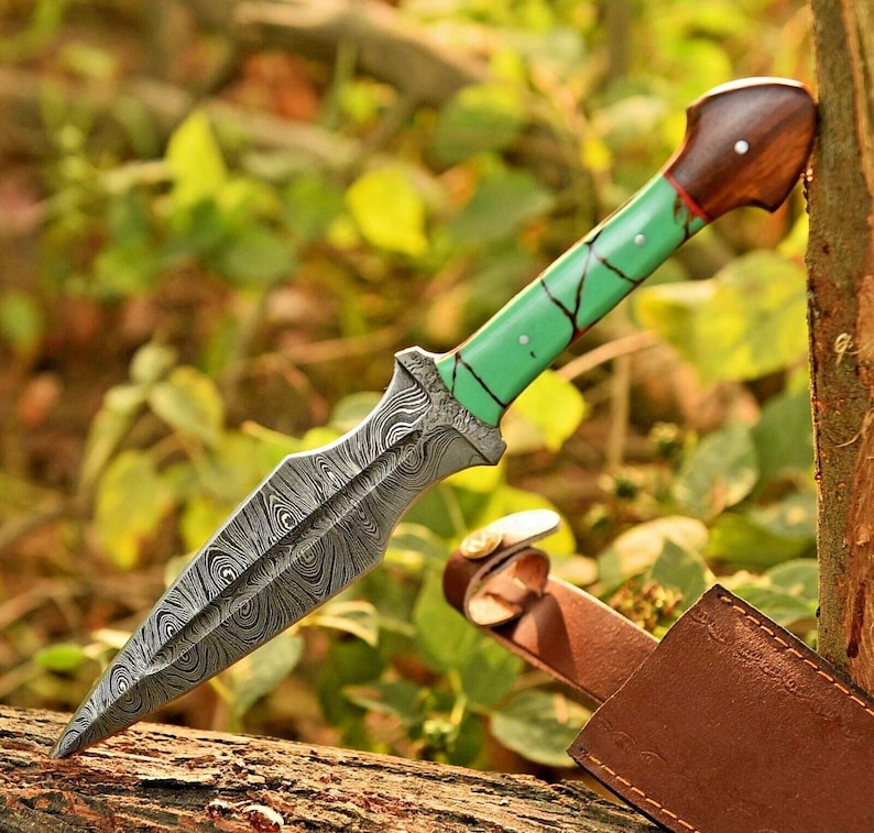 Handmade Damascus Steel Double Edged Boot Knife: Hunting, Camping With ...