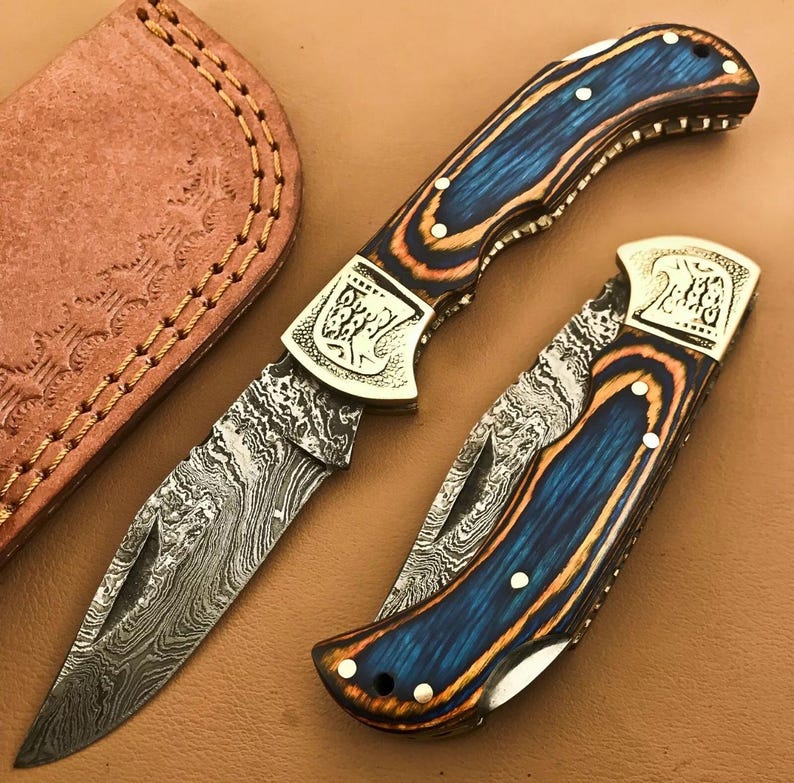 Custom Handmade Damascus Pocket Knife Folding Knife Handmade Lock Back ...