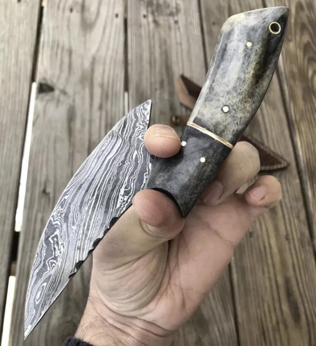 Handmade Knife Damascus Fix Blade Alaskan Ulu Knife Best Chef Pizza Cutter Outdoor Knives ...