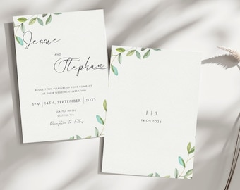 Green Leaf Wedding Invitation Template - Etsy