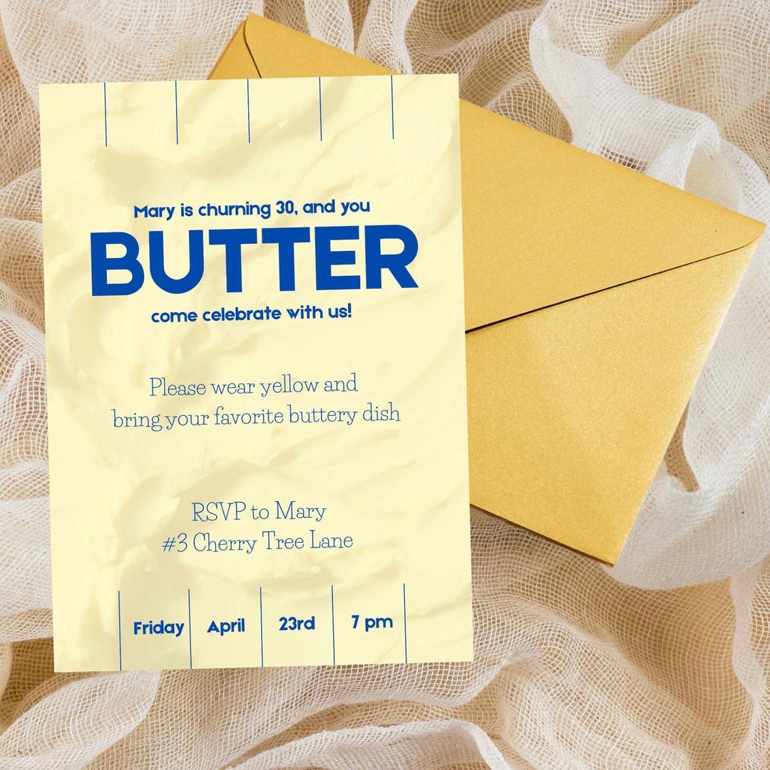 Butter Themed Birthday Invitation | Funny Invite Party Churning Older ...