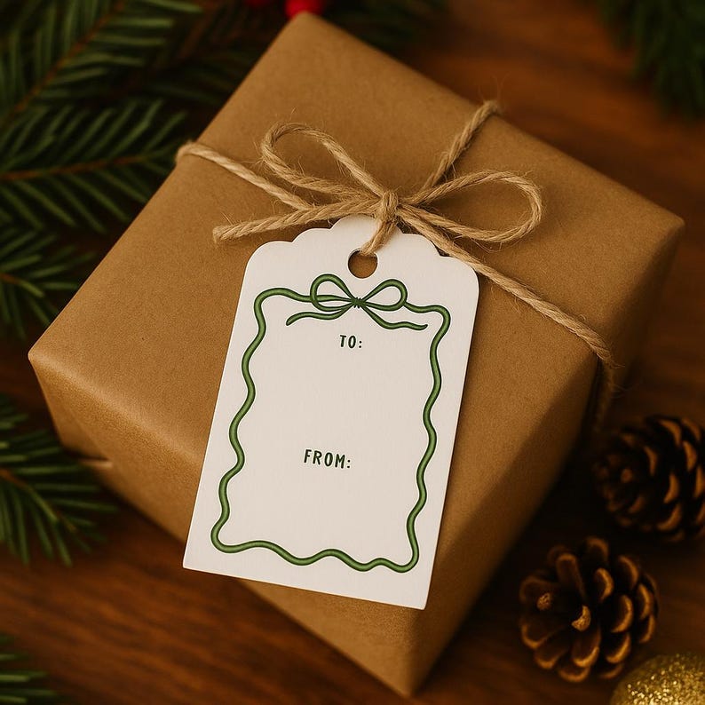 Holiday Bow Gift Tags | Red & Green and Pink Ribbon Present | Instant ...