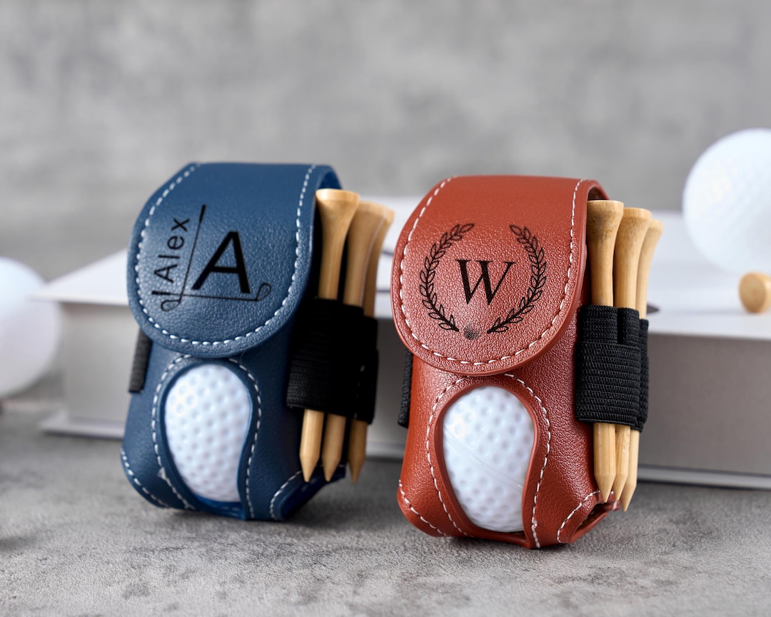 Leather Golf Bag With Name & Engraved Tees, Golf Ball Pouch ...