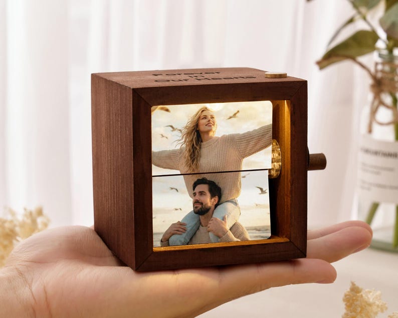 Wooden Flip Book Picture Box With Light, Personalized Moving Photo ...
