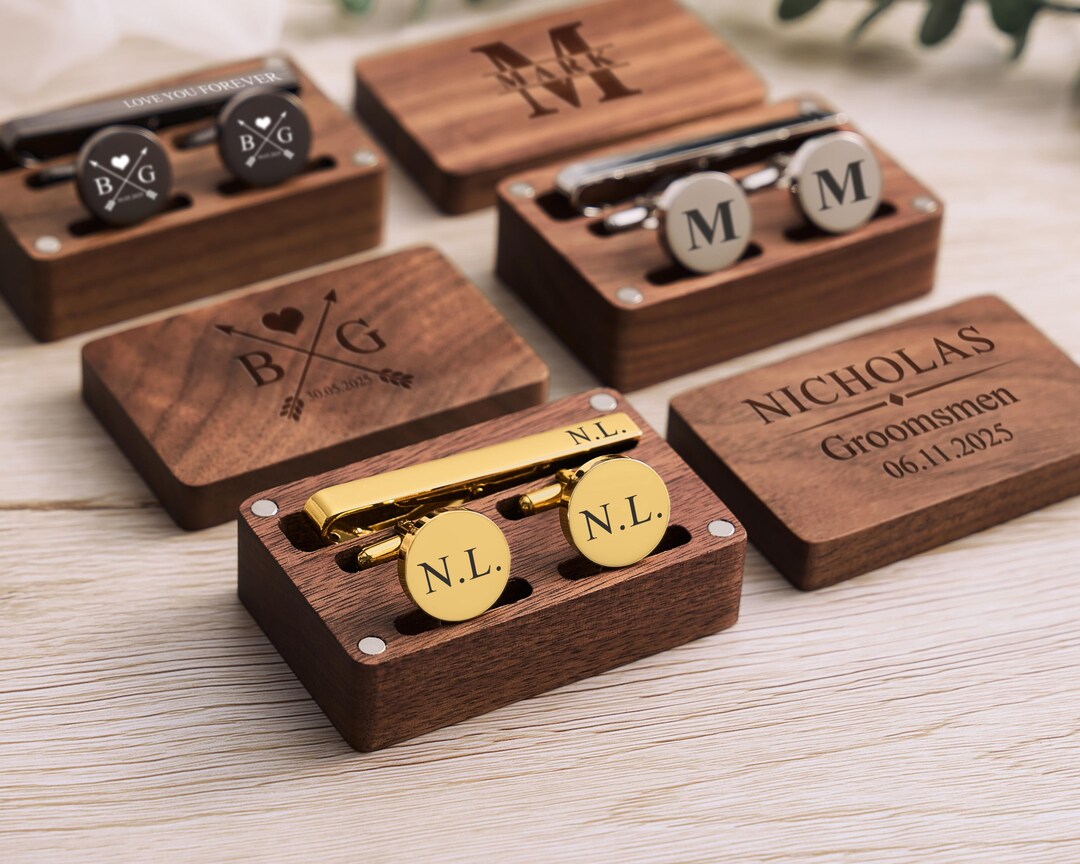 Gold Cufflinks Tie Clip Box, Personalized Groomsmen Gifts, Metal Cuff ...