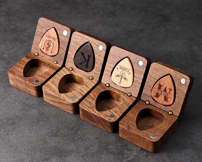 Personalized Wooden Guitar Pick Case, Custom Engraved Pick Holder ...