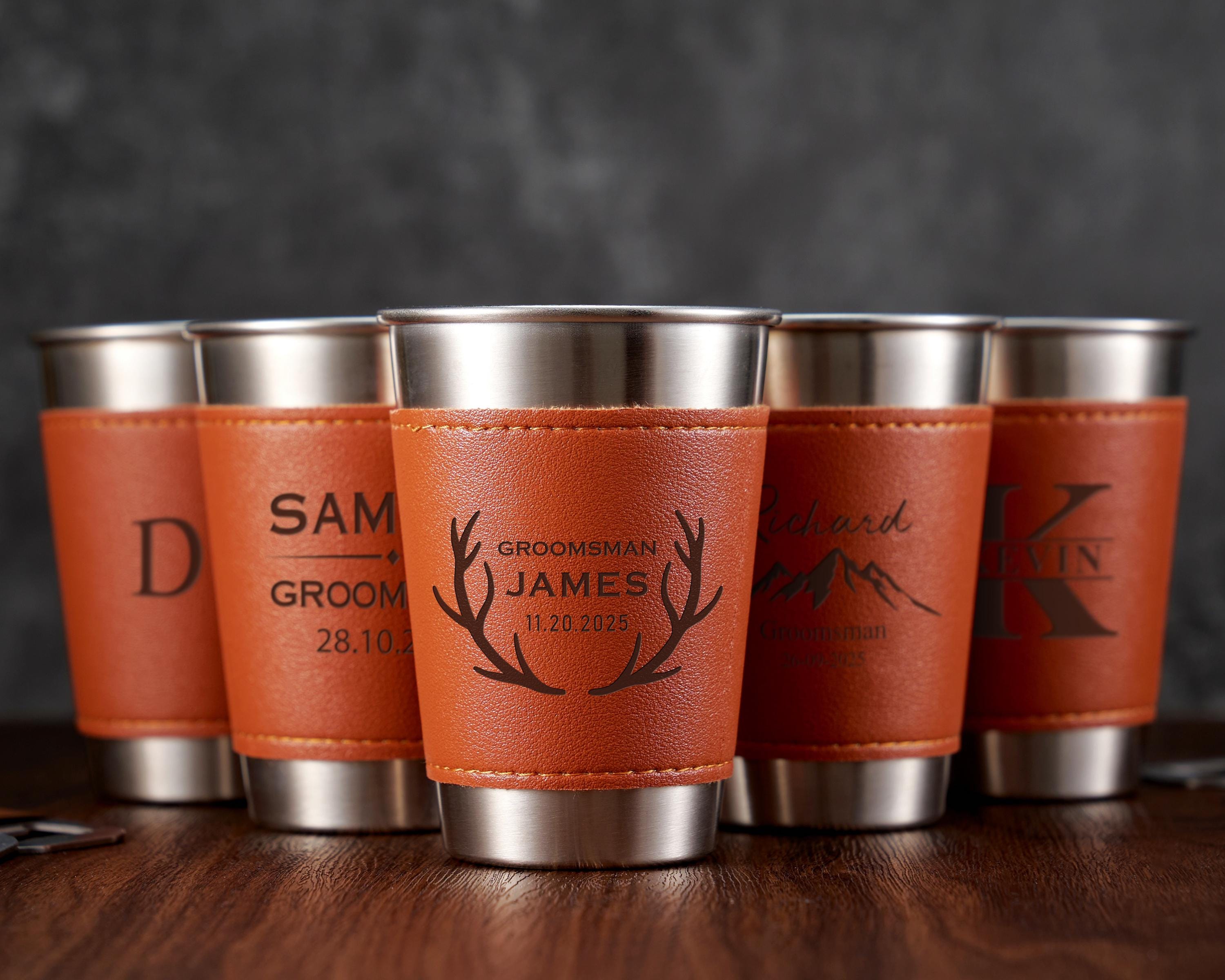 Engraved Beer Mug With Leather Sleeve, Custom Beer Cup & Bottle Opener ...