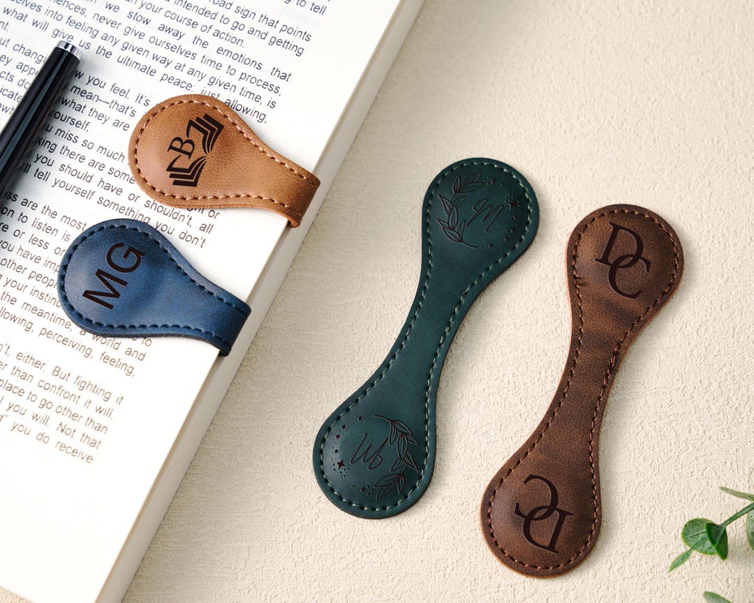 Custom Engraved Leather Magnetic Bookmark, Handmade Book Marker for ...