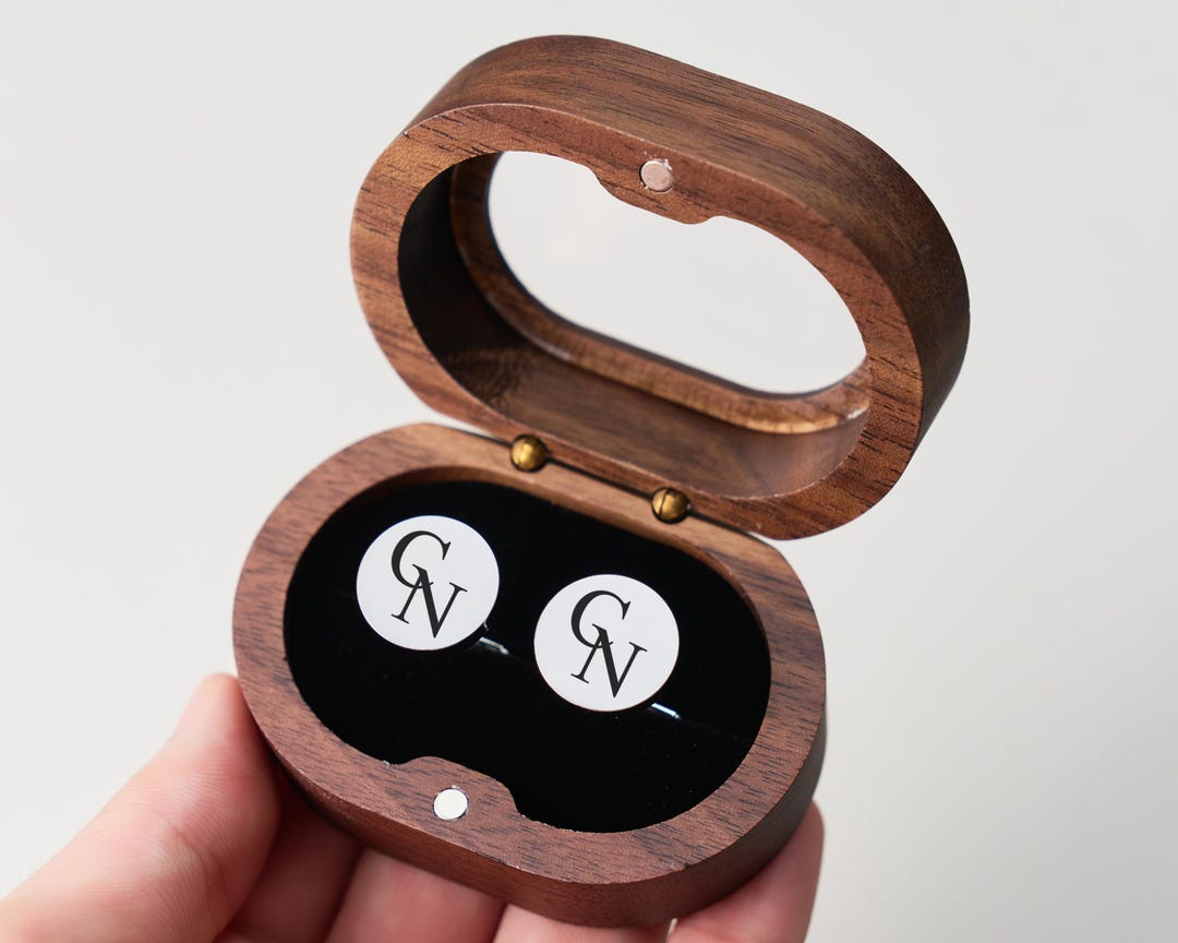 Custom Engraved Metal Cufflinks Set With Name, Wooden Cuff Links Box ...