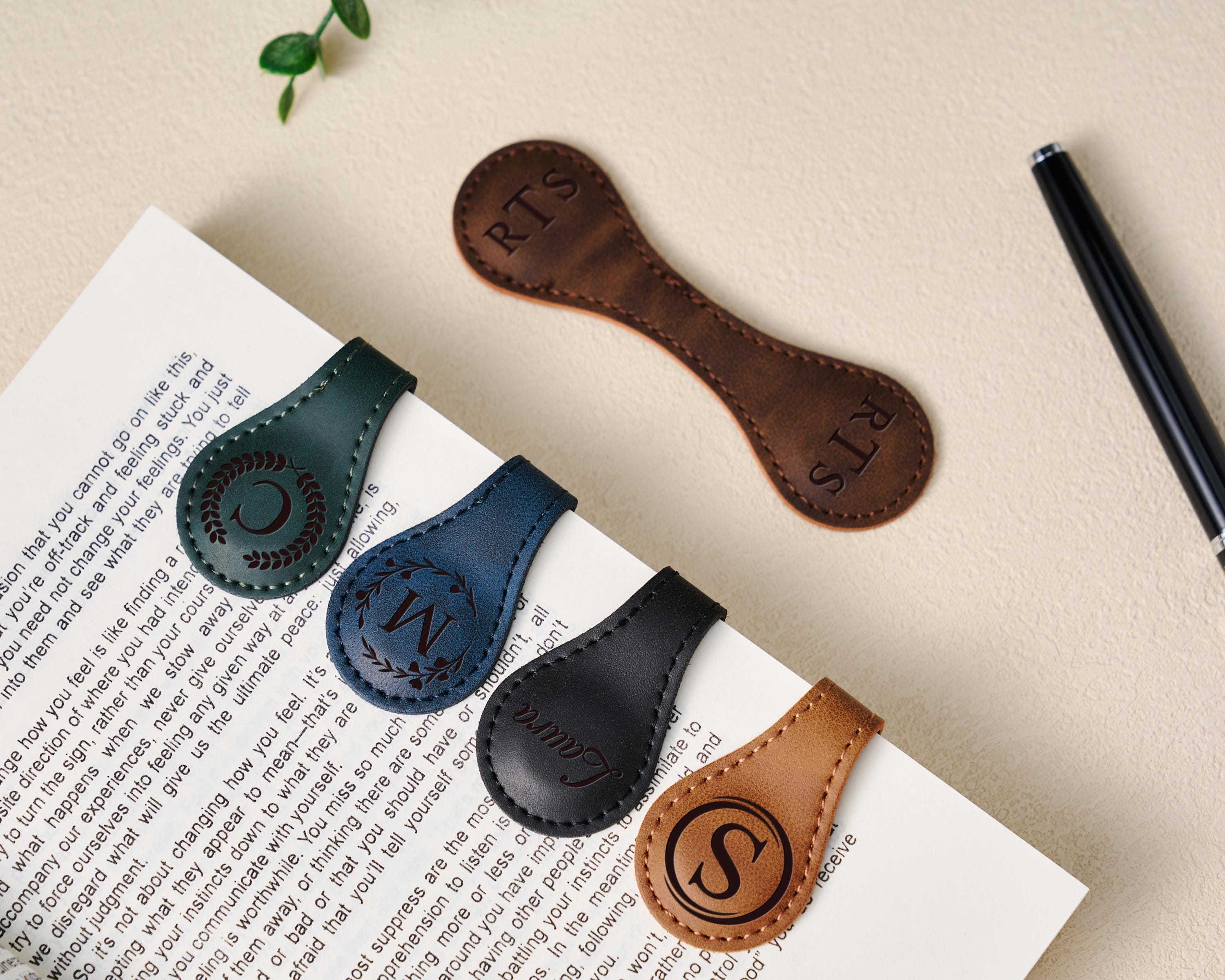 Engraved Leather Magnetic Bookmark, Personalized Handmade Book Marker ...