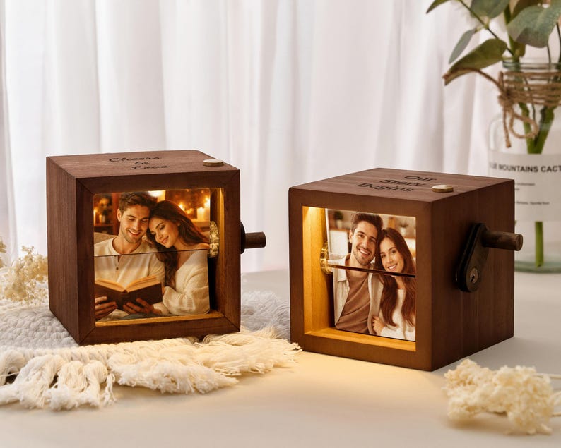 Wooden Flip Book Picture Box With Light, Personalized Moving Photo ...