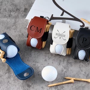 Leather Golf Bag With Name & Engraved Tees, Golf Ball Pouch ...