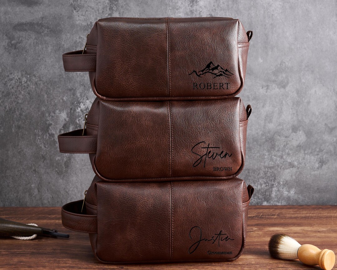 Personalized Toiletry Bag for Men - PU Leather Travel Essential Kit ...