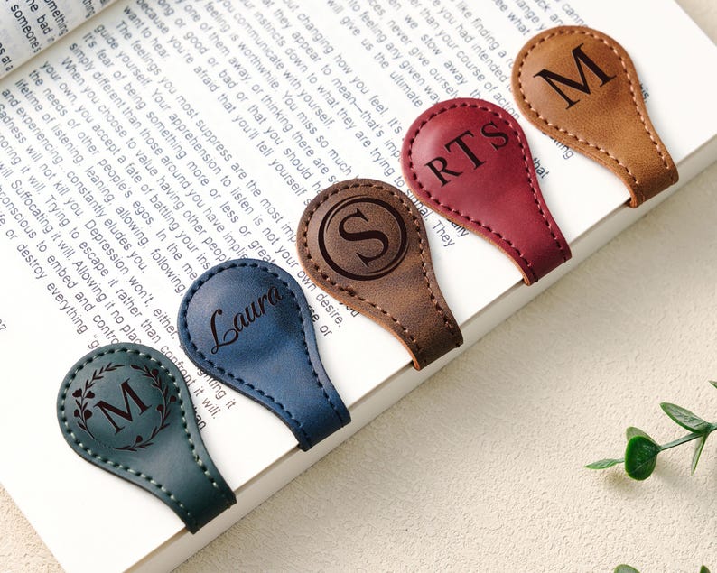 Engraved Leather Magnetic Bookmark, Personalized Handmade Book Marker ...