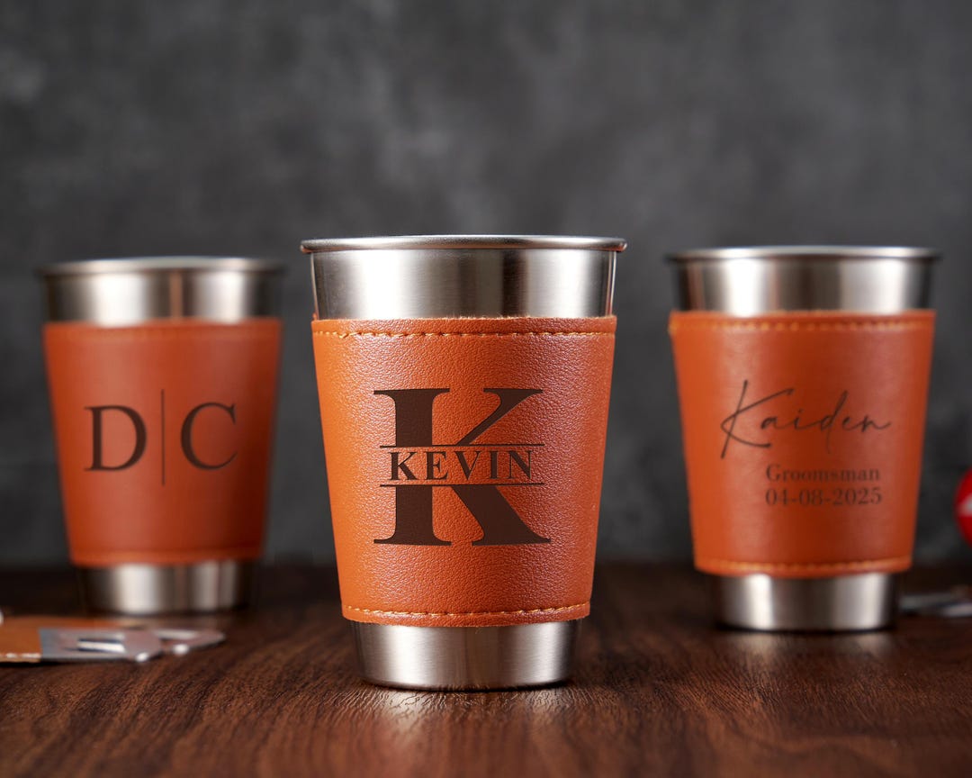 Custom Beer Cup With Leather Sleeve, Engraved Beer Mug for Groomsmen ...
