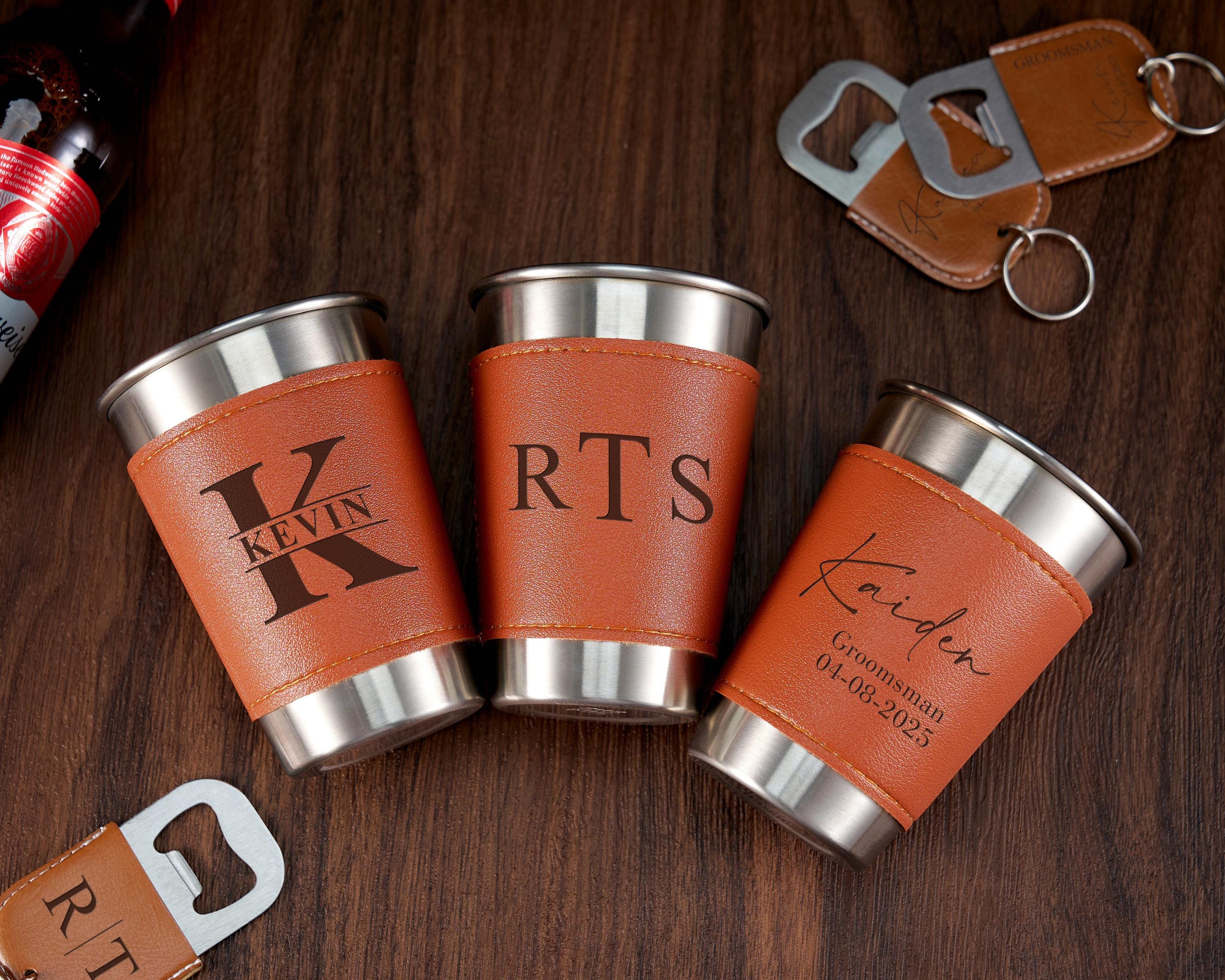 Engraved Beer Mug With Leather Sleeve, Custom Beer Cup & Bottle Opener ...