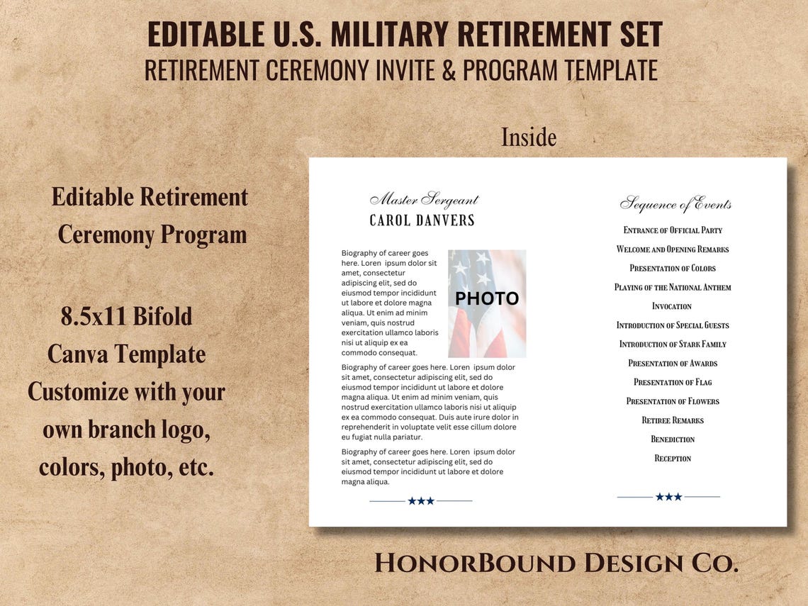 Editable Military Retirement Ceremony Canva Template Set | Customizable ...