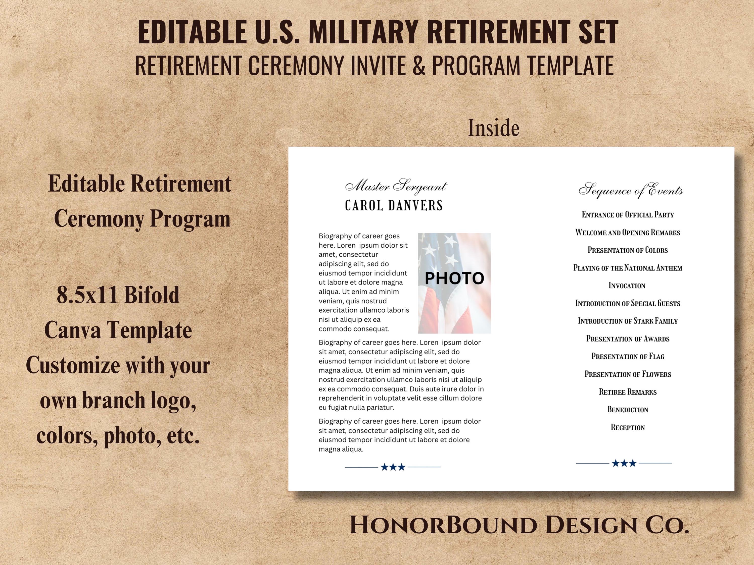 Editable Military Retirement Ceremony Canva Template Set | Customizable ...