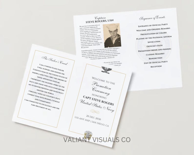 Custom U.S. Navy Promotion Ceremony Bifold Program Personalized Navy ...