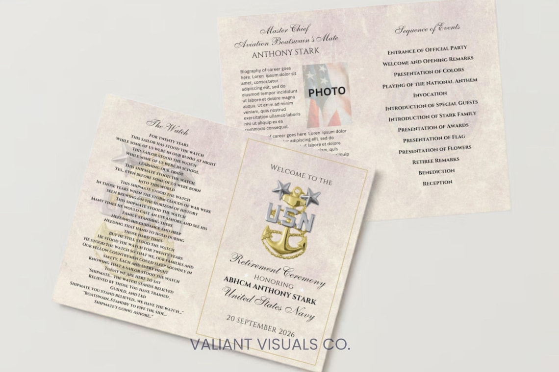 US Navy Retirement Ceremony Program Template | Editable 8.5x11 Bifold ...