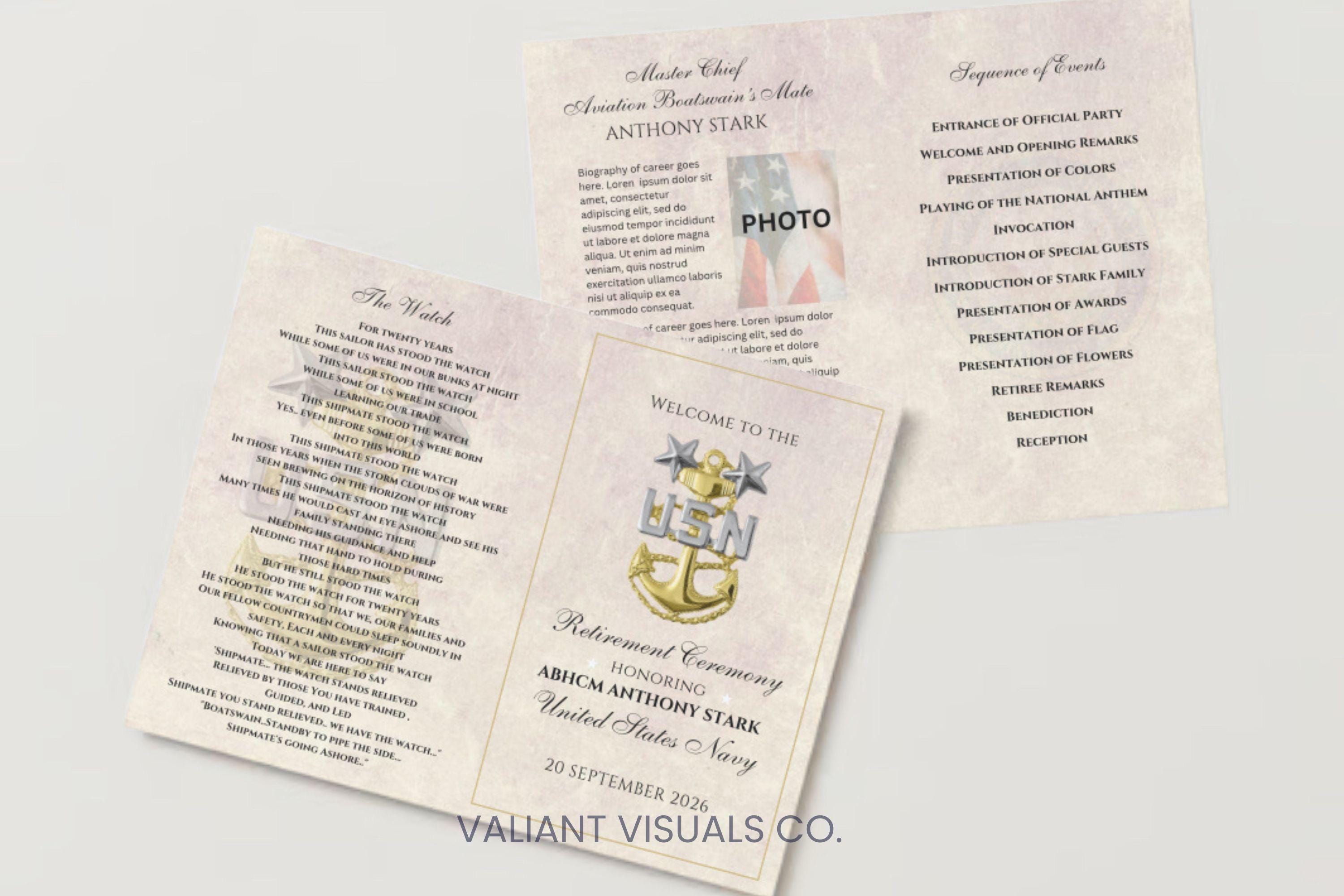 US Navy Retirement Ceremony Program Template | Editable 8.5x11 Bifold ...