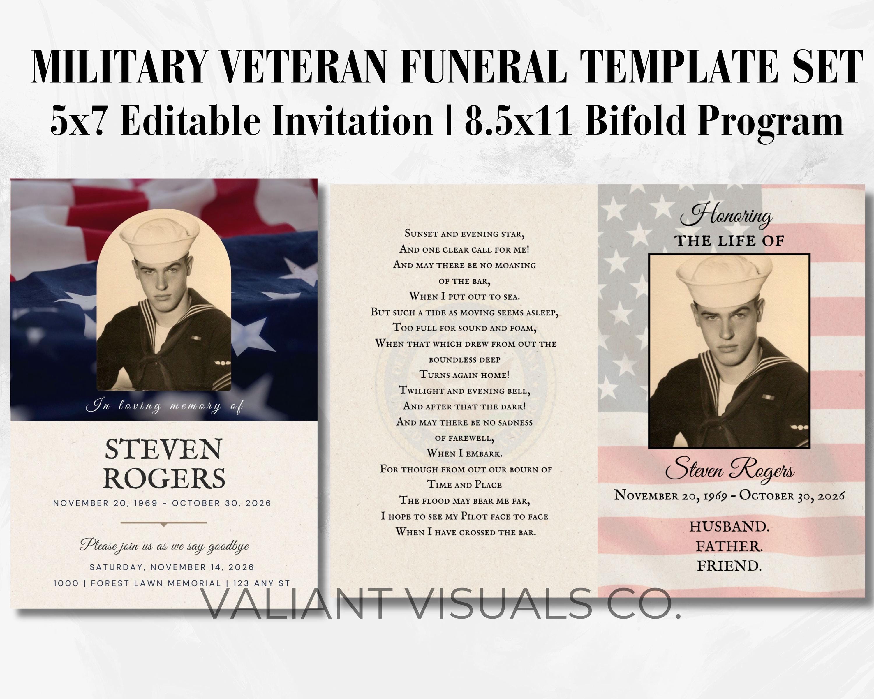 Editable Military/veteran Funeral Canva Template Set | 5x7 Funeral ...