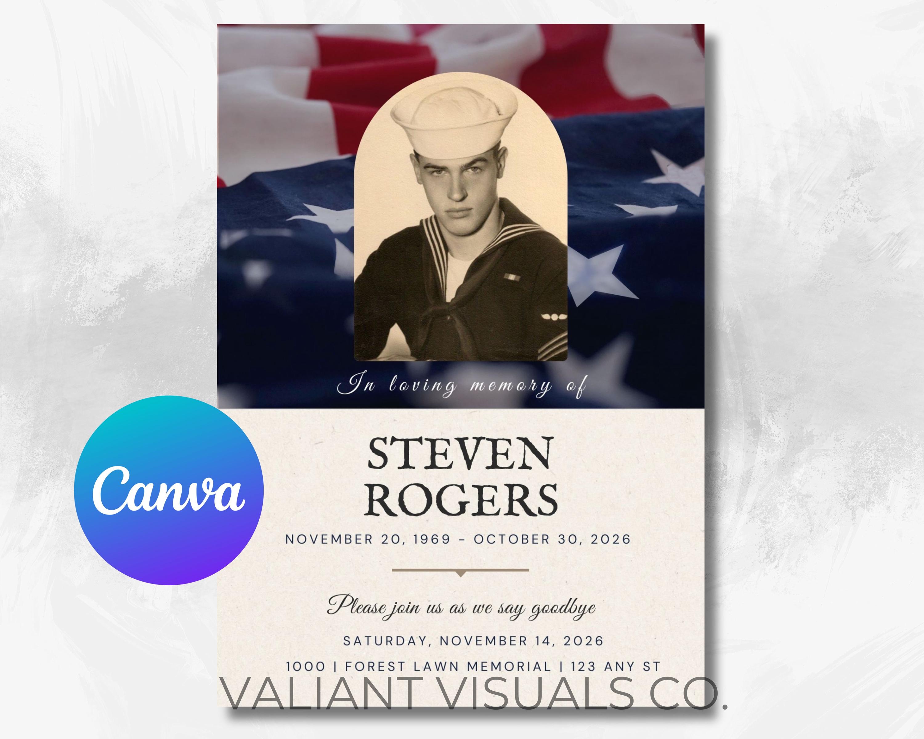 Editable Military/veteran Funeral Canva Template Set | 5x7 Funeral ...