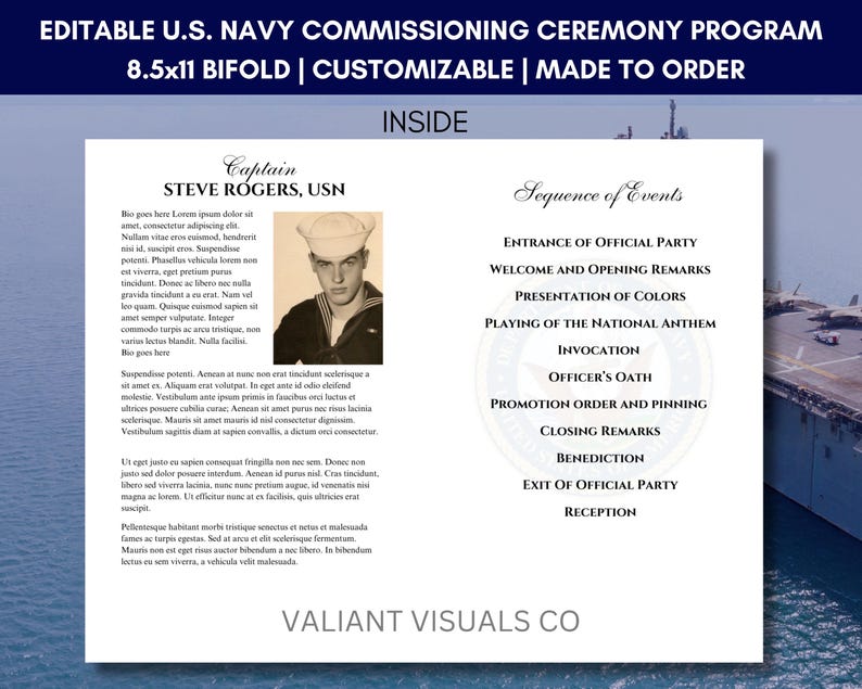 Custom U.S. Navy Promotion Ceremony Bifold Program Personalized Navy ...