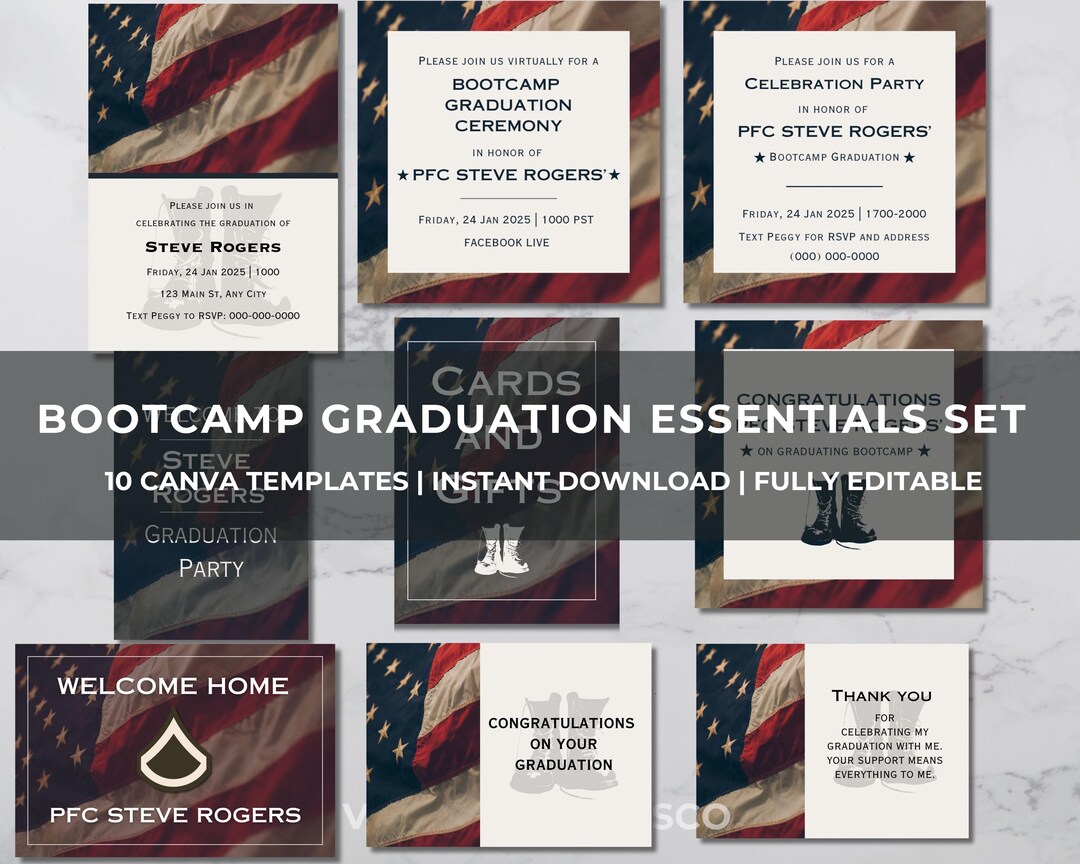 Military Bootcamp Graduation Essentials Bundle | Editable Canva ...