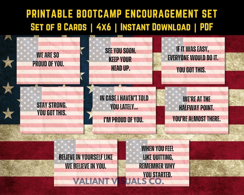 Bootcamp Encouragement Cards | Printable 4x6 Military Support Notes ...