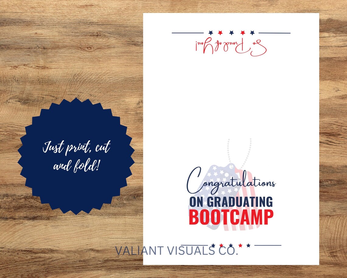 Patriotic Bootcamp Graduation Card | Printable 5x7 Folded ...