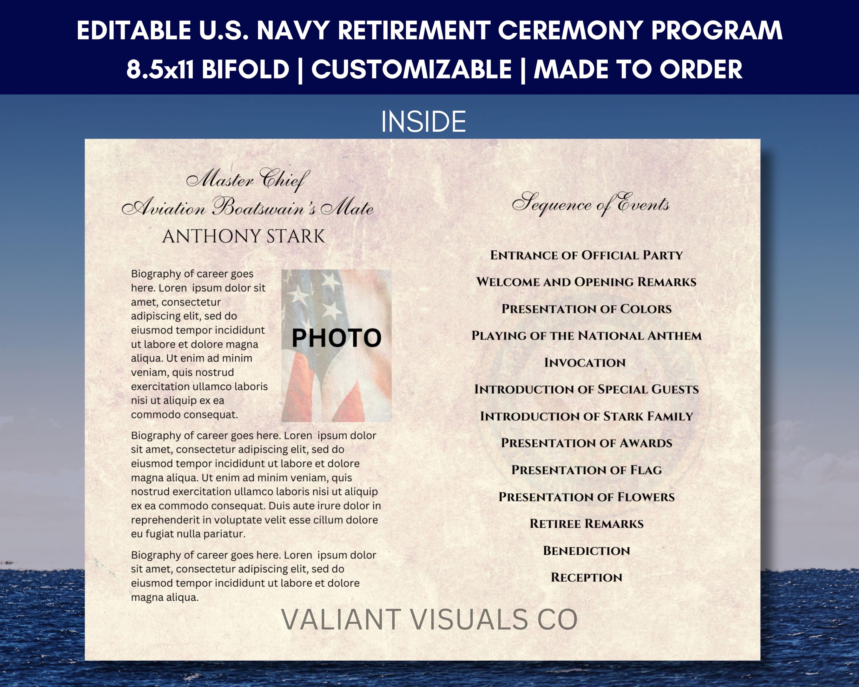 Custom U.S. Navy Retirement Ceremony Program | Personalized Navy ...