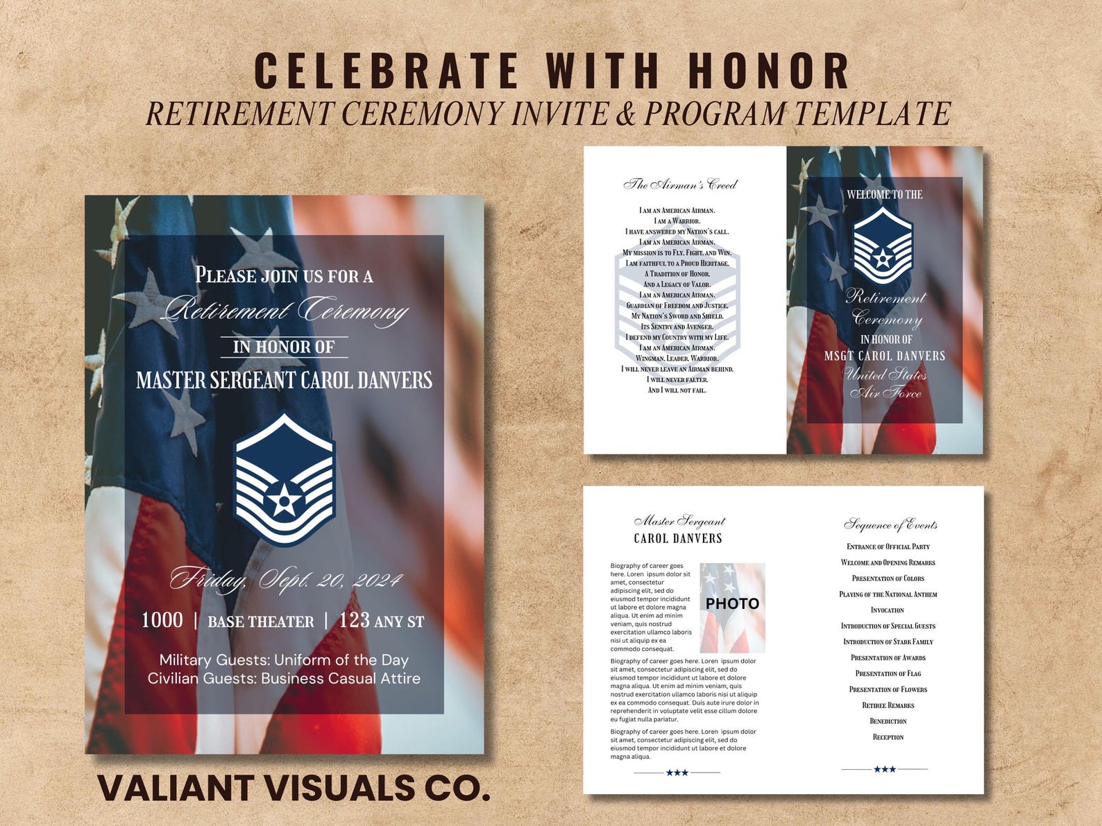 Editable Military Retirement Ceremony Canva Template Set | Customizable Invitation & Bifold ...