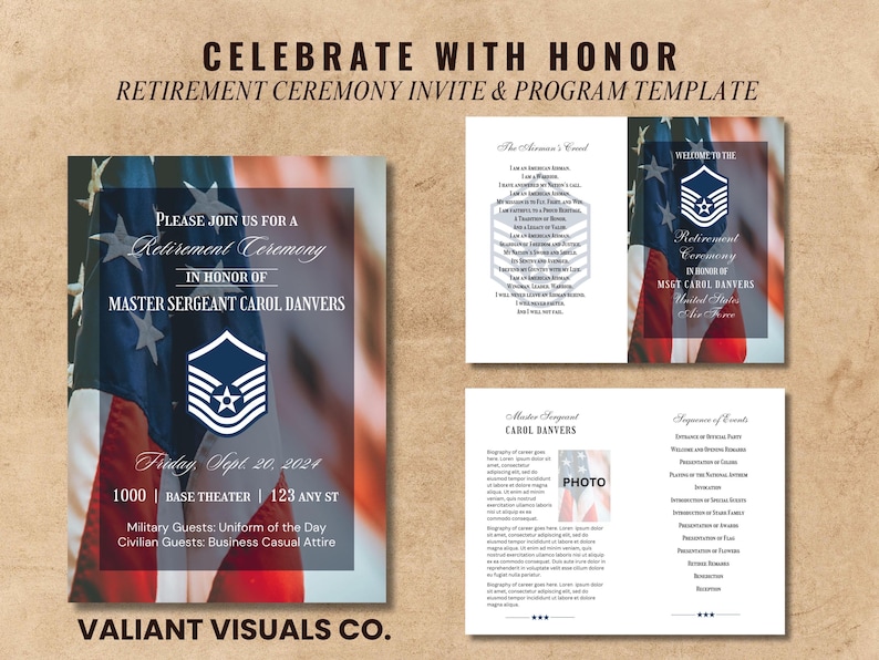 Editable Military Retirement Ceremony Canva Template Set | Customizable ...